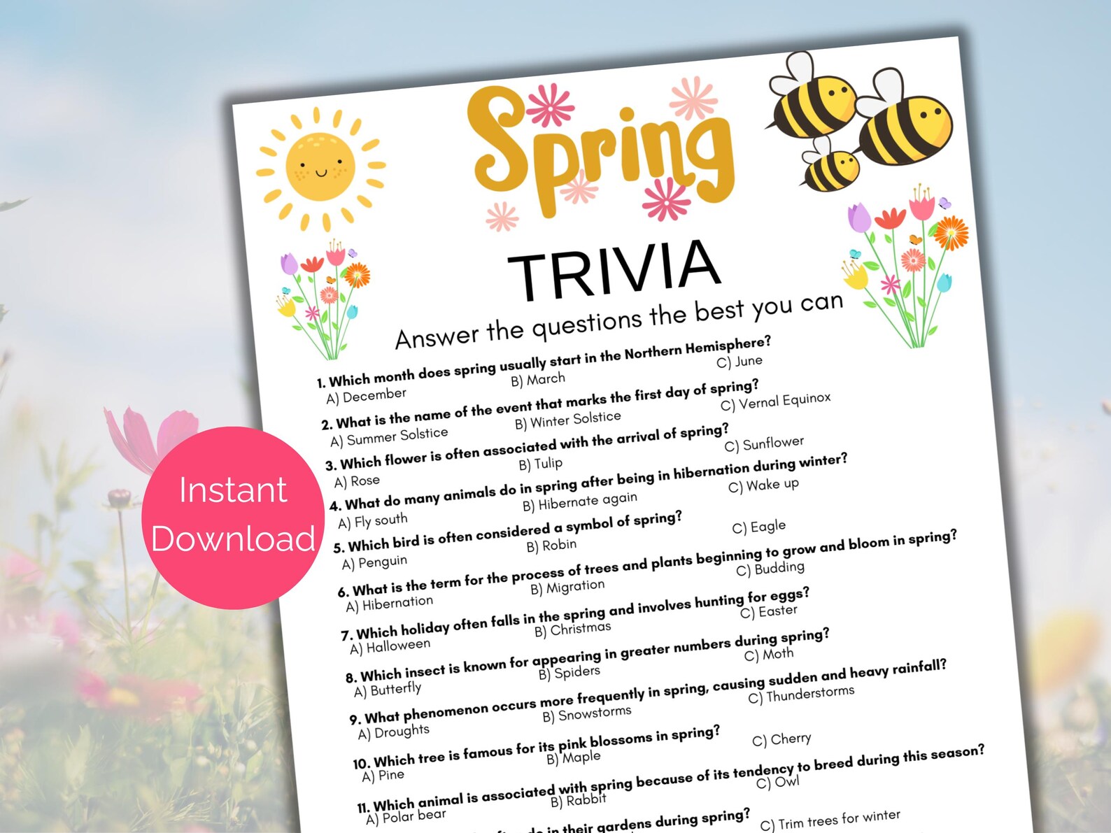 Spring Trivia Game, Printable Spring Quiz, Spring Activity for Kids or ...
