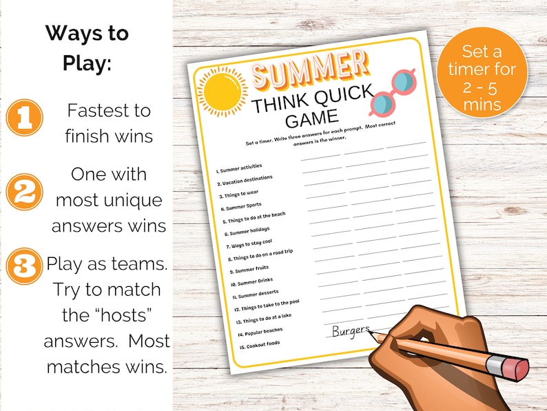 Summer Think Quick, Summer Vacation Game, Summer Activities for Kids ...