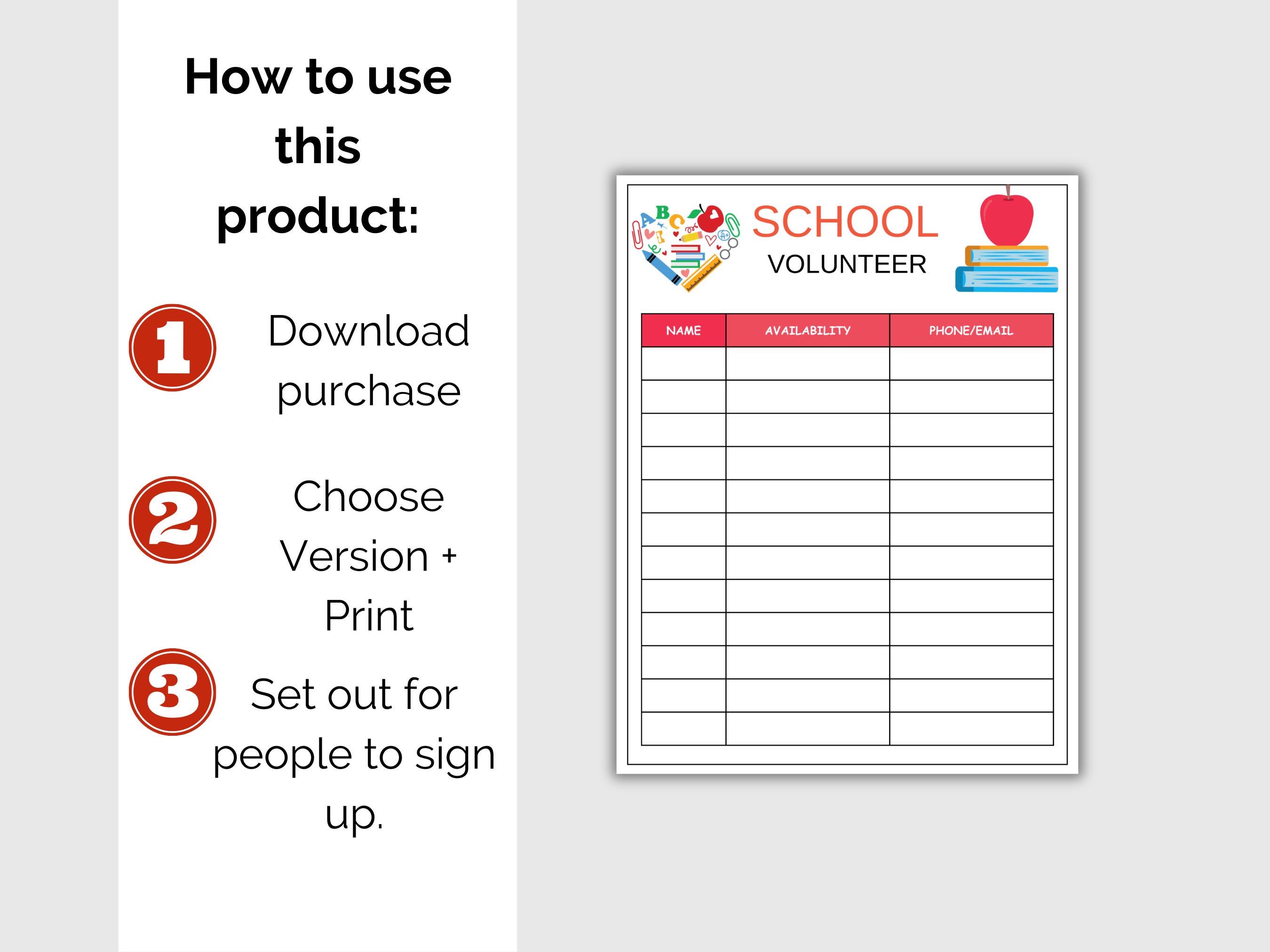 School Volunteer Sign up Sheet, Printable Room Parent Sign up Form ...