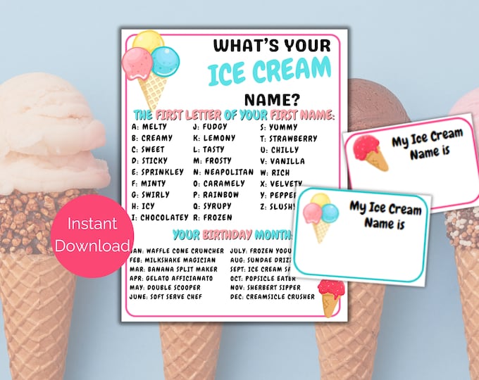 What's Your Ice Cream Name Party Game Printable Ice Cream Party Game ...