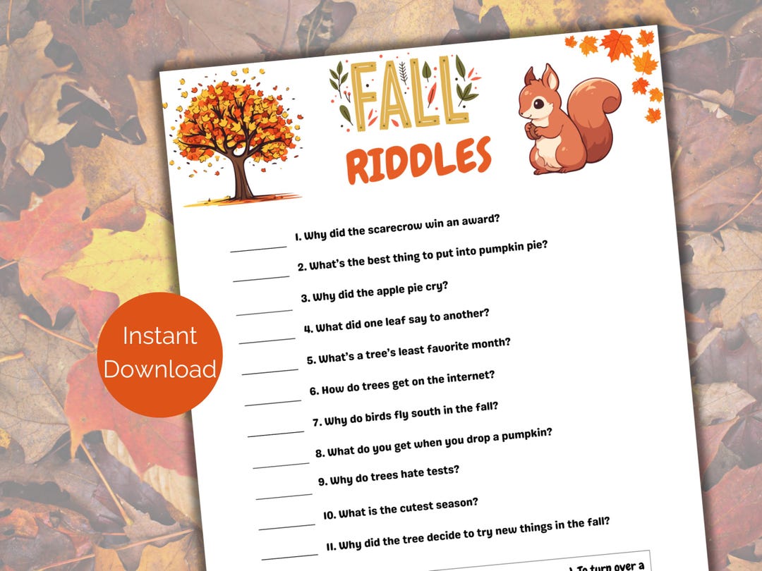 Fall Jokes, Fall Riddles, Autumn Riddles, Fall Party Game, Autumn ...
