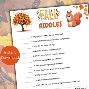 Fall Jokes, Fall Riddles, Autumn Riddles, Fall Party Game, Autumn ...