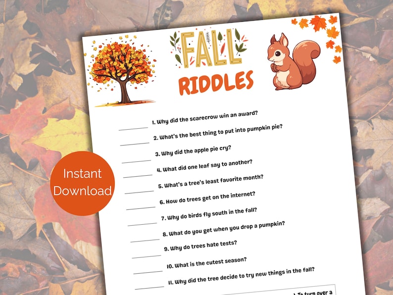 Fall Jokes, Fall Riddles, Autumn Riddles, Fall Party Game, Autumn ...