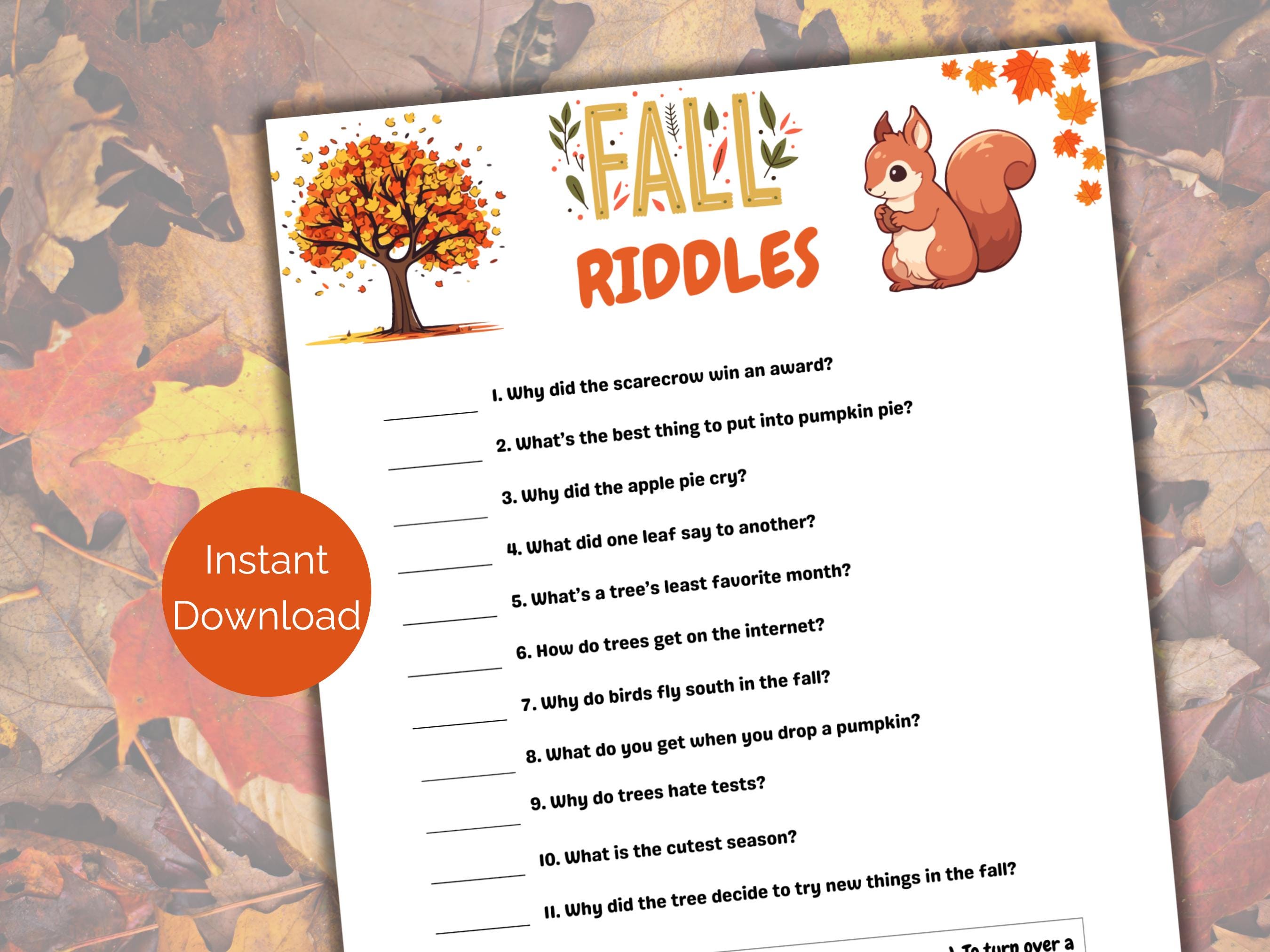 Fall Jokes, Fall Riddles, Autumn Riddles, Fall Party Game, Autumn ...
