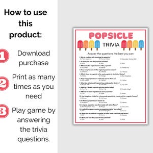 Popsicle Trivia Game, Popsicle Party Game, Popsicle Quiz, Popsicle ...