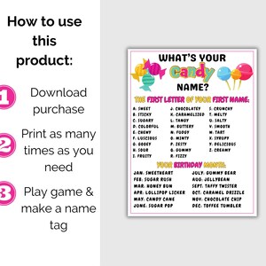 What's Your Candy Name Game + Name Tags, Printable Candy Party Game ...