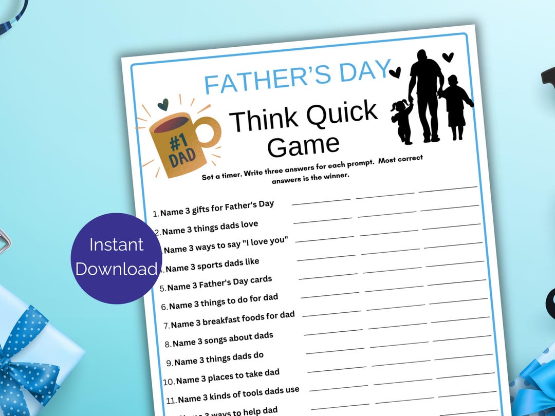 Fathers Day Think Quick, Fathers Day Activity, Fathers Day Printable ...