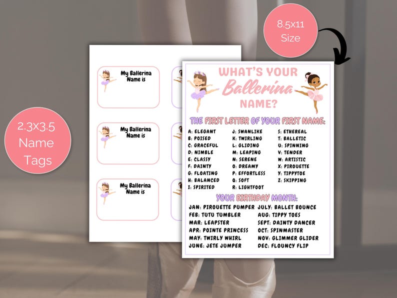 What's Your Ballerina Name Game + Name Tags, Printable Ballet Themed ...