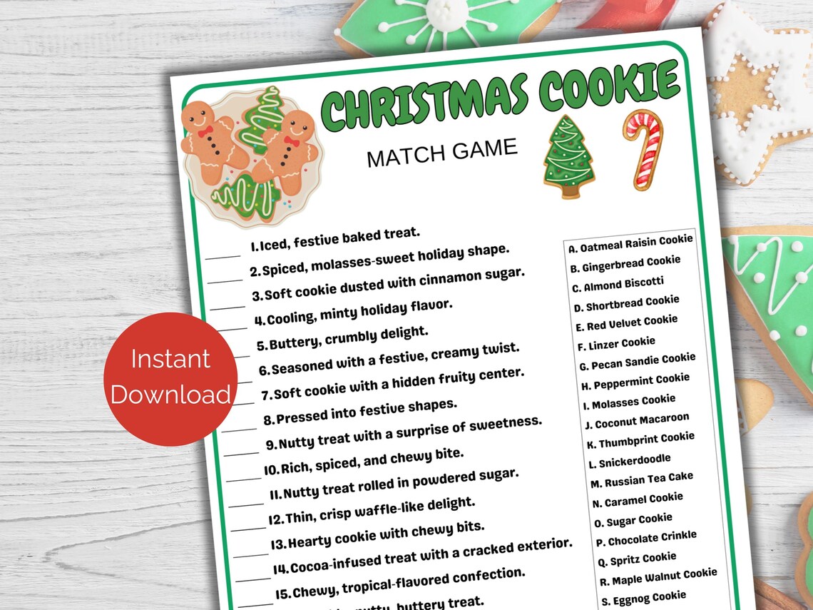 Christmas Cookie Match Game, Printable Christmas Cookie Exchange Party ...