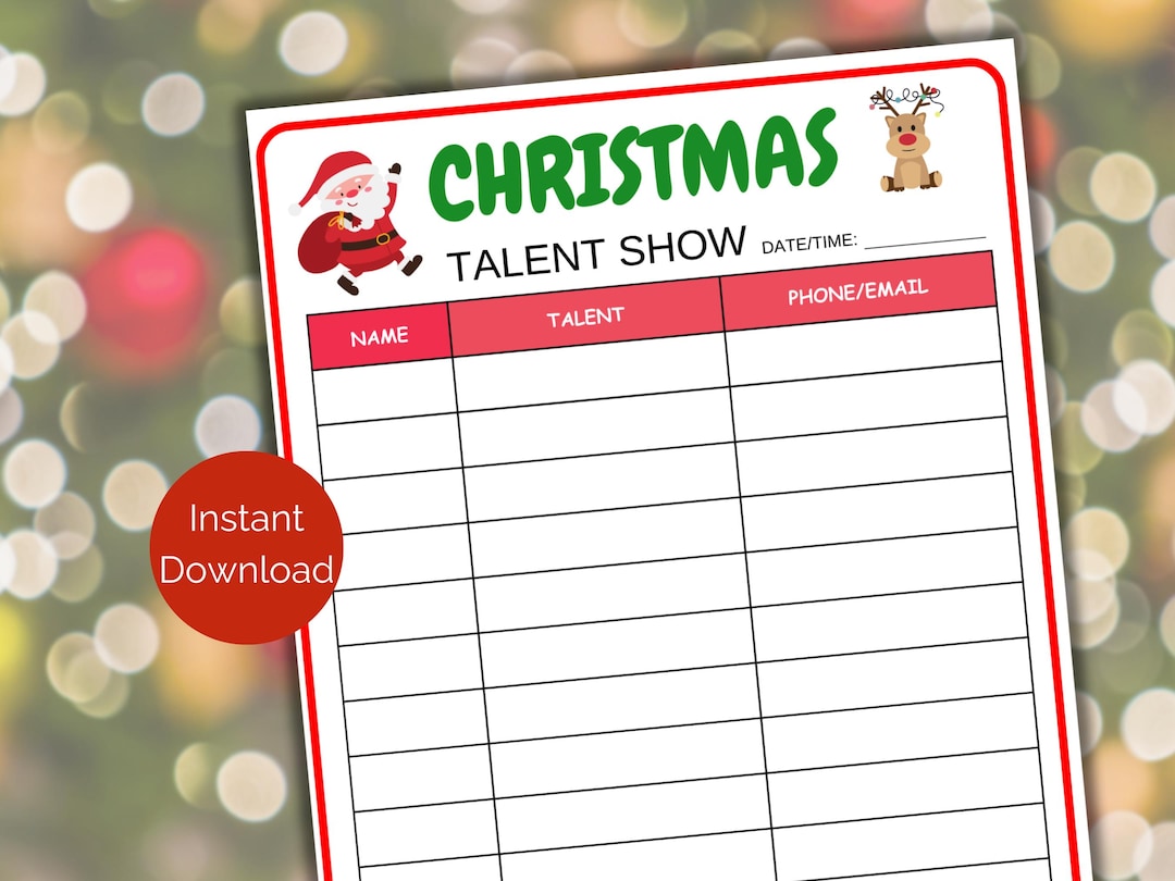 Christmas Talent Show Sign up Sheet, Holiday Talent Show Sign up Form ...