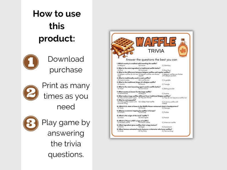 Waffle Trivia Game, Printable Waffle Quiz, National Waffle Day Activity ...