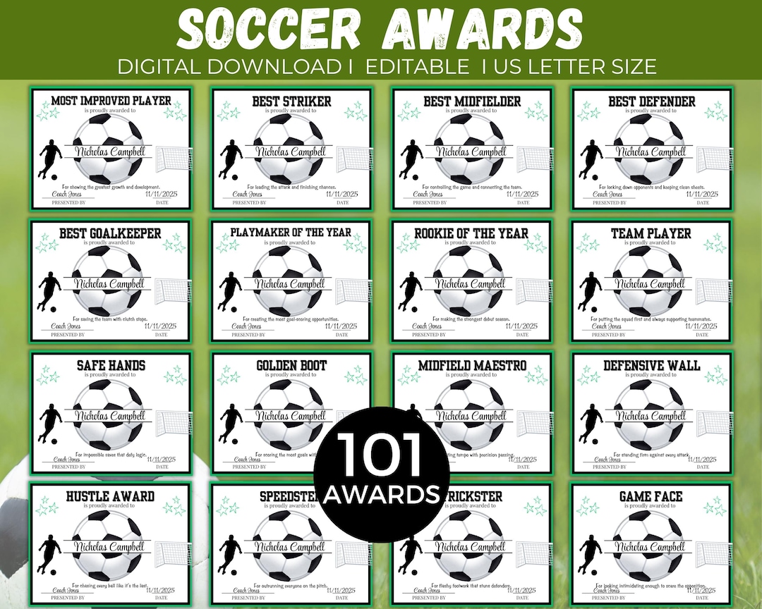Editable Soccer Award Certificates, 101 Printable End of Season Soccer ...