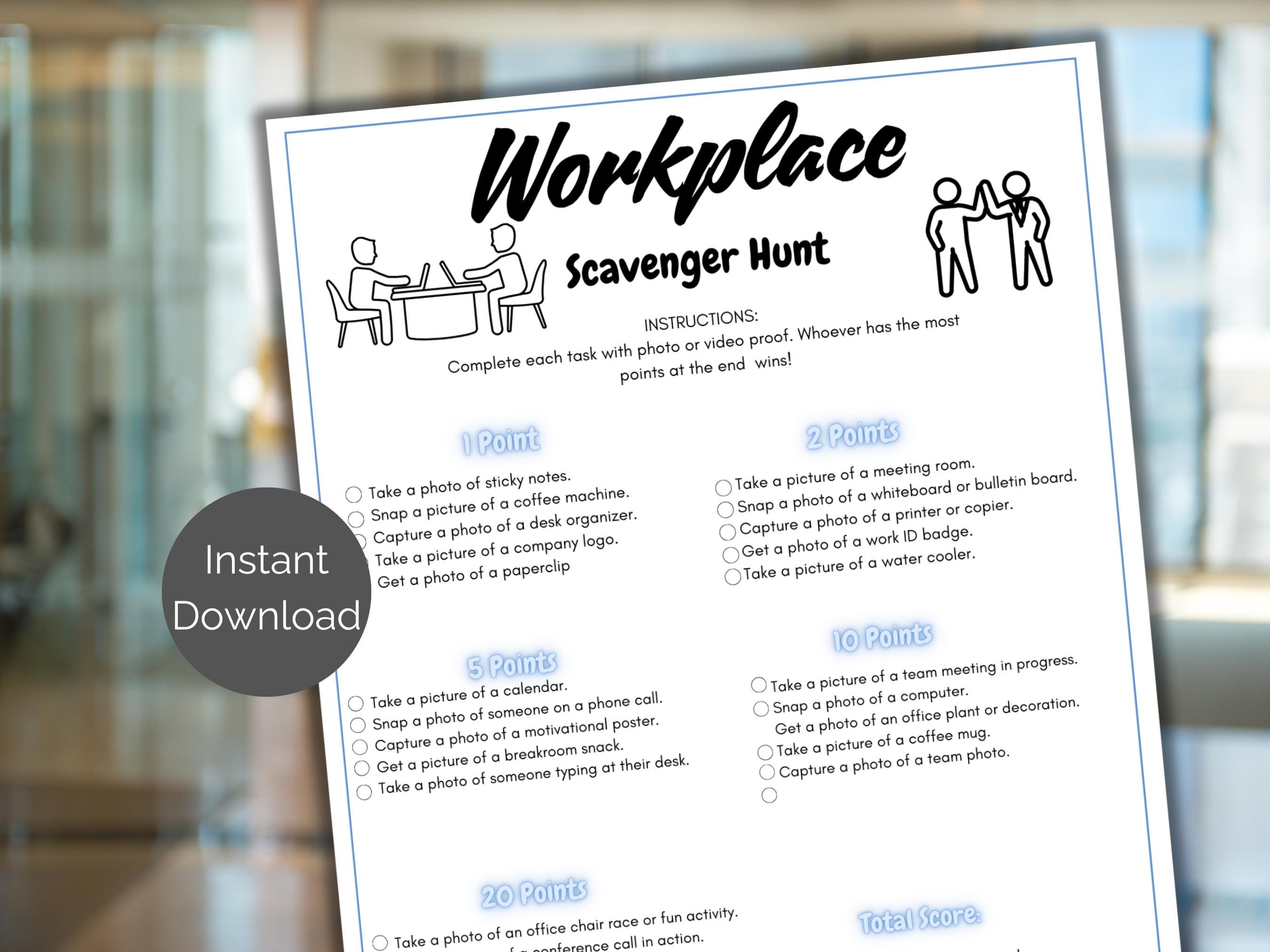 Workplace Scavenger Hunt, Printable Office Photo Scavenger Hunt, Team ...
