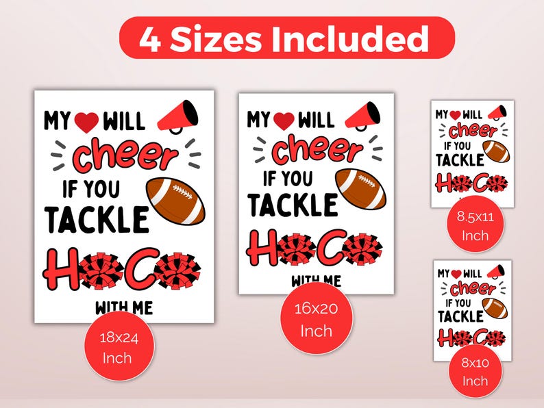 Editable Red Cheer + Football Homecoming Proposal Sign, Printable HOCO ...