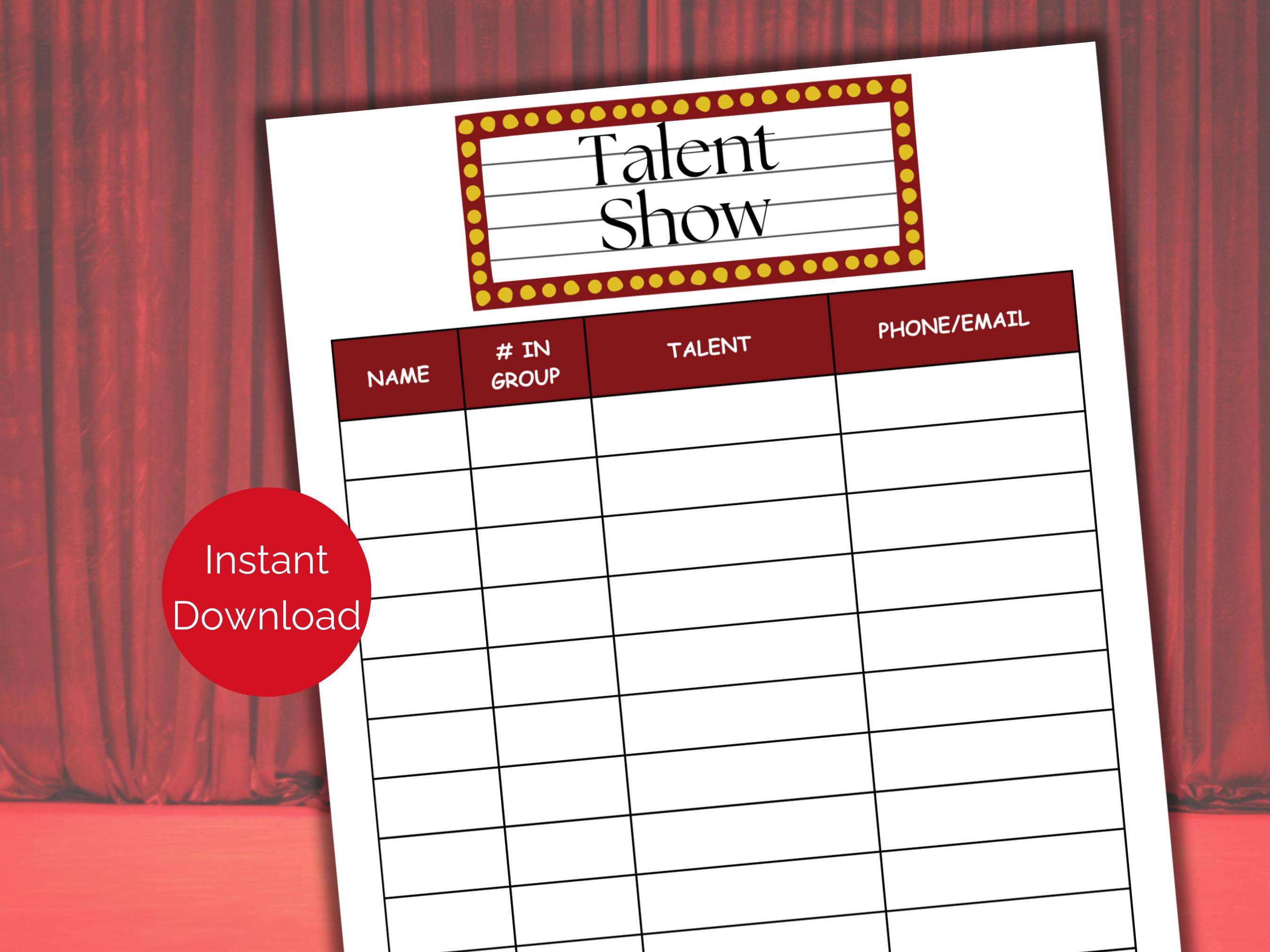 Talent Show Sign up Sheet, Printable Talent Show Signup, School Talent ...