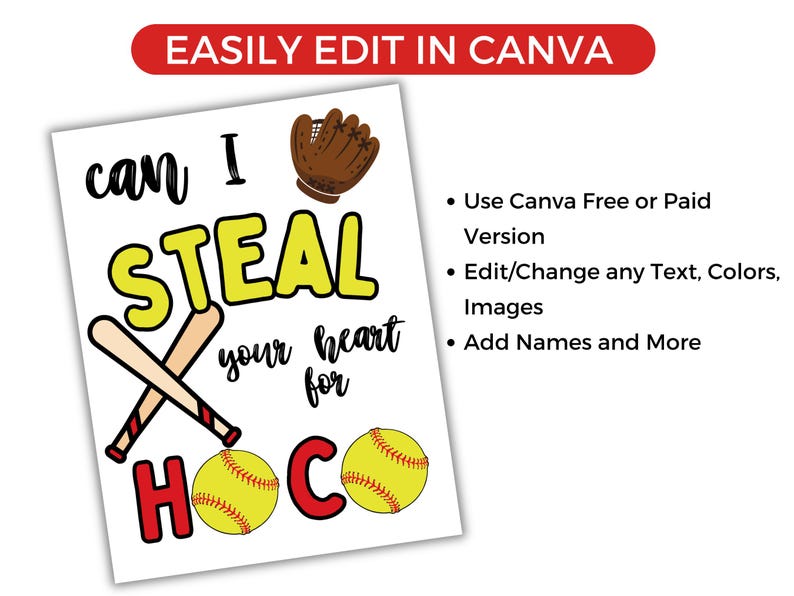 Editable Softball Homecoming Proposal Sign, Printable HOCO Poster ...