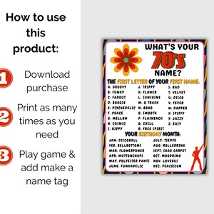 What's Your 70s Name Game + Name Tags, 70s Theme Birthday, Retro Party ...