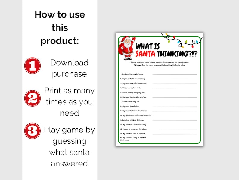 What's Santa Thinking Game, Fun Christmas Game, Christmas Party Game ...