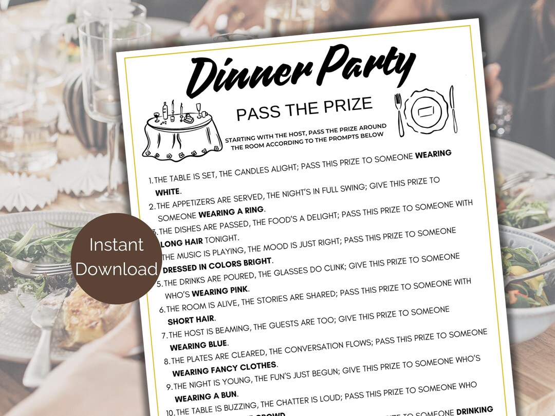 Dinner Party Pass the Prize, Printable Dinner Party Pass the Parcel ...