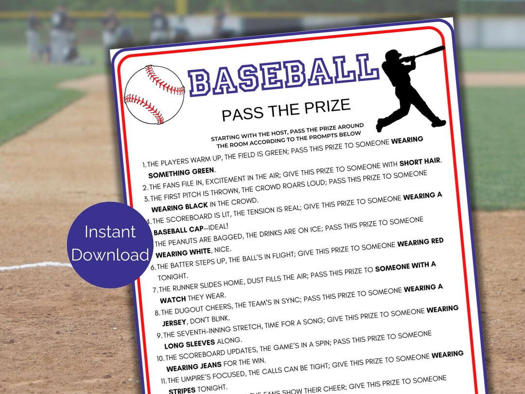 Baseball Pass the Prize, Printable Baseball Pass the Parcel Game ...