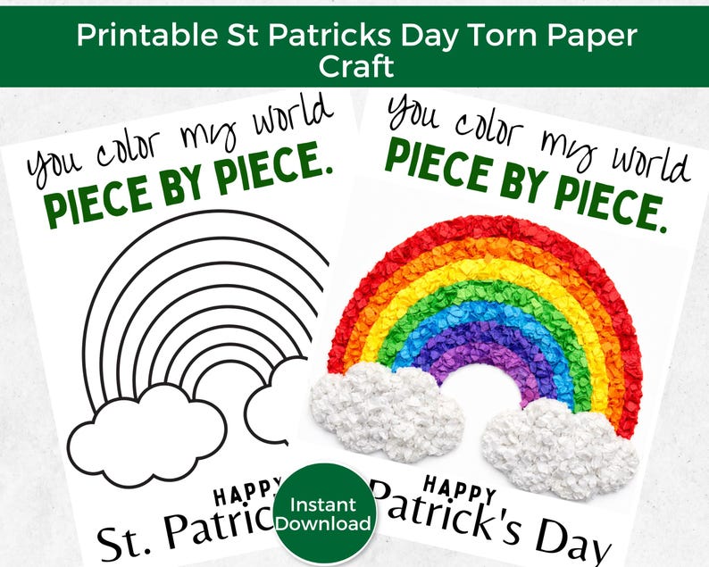 St Patricks Day Torn Paper Craft, Rainbow Cut and Glue Craft, St Pattys ...