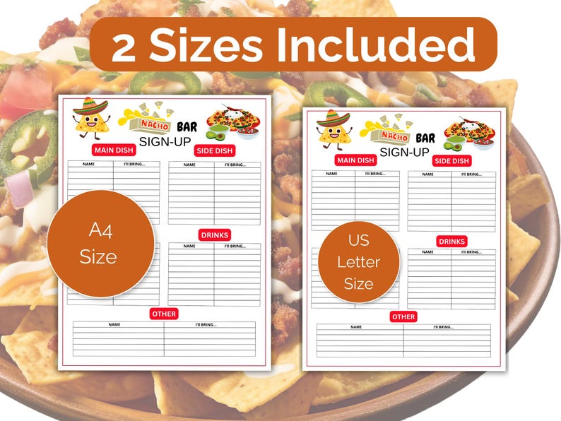Nacho Bar Sign up Sheet, Printable Nacho Bar Potluck Sign up Form ...