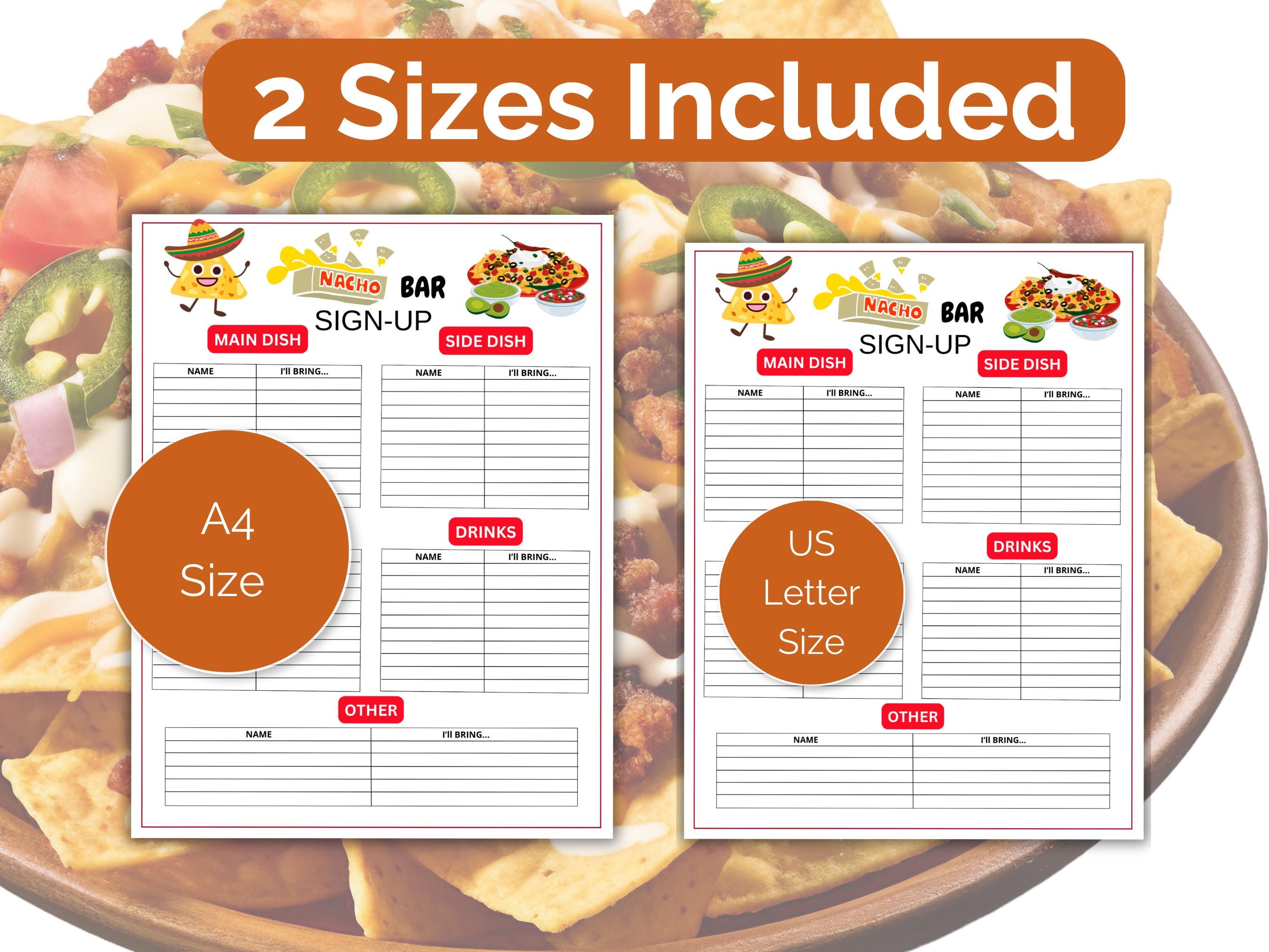 Nacho Bar Sign up Sheet, Printable Nacho Bar Potluck Sign up Form ...
