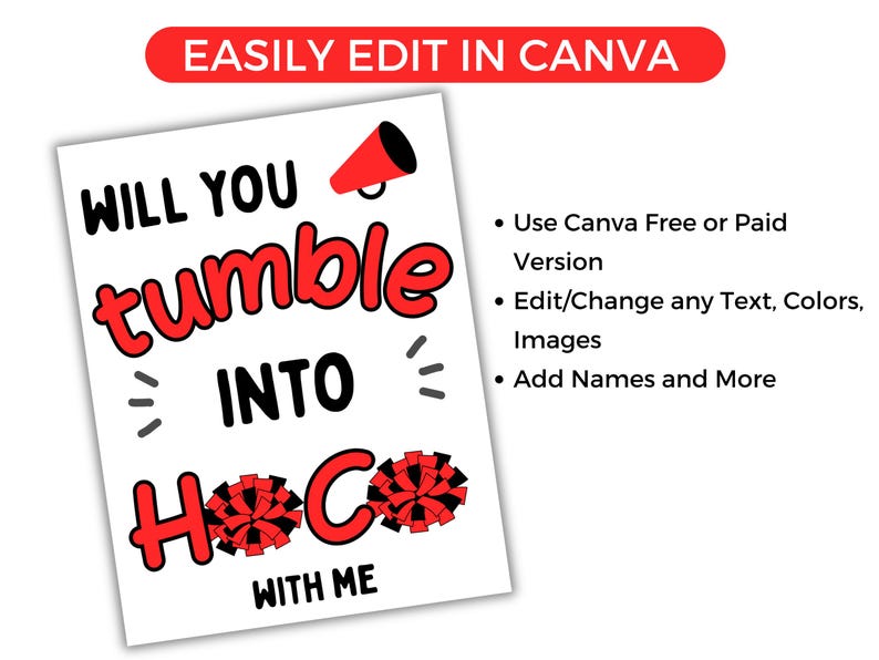 Editable Cheerleading Homecoming Proposal Sign, Printable HOCO Poster ...