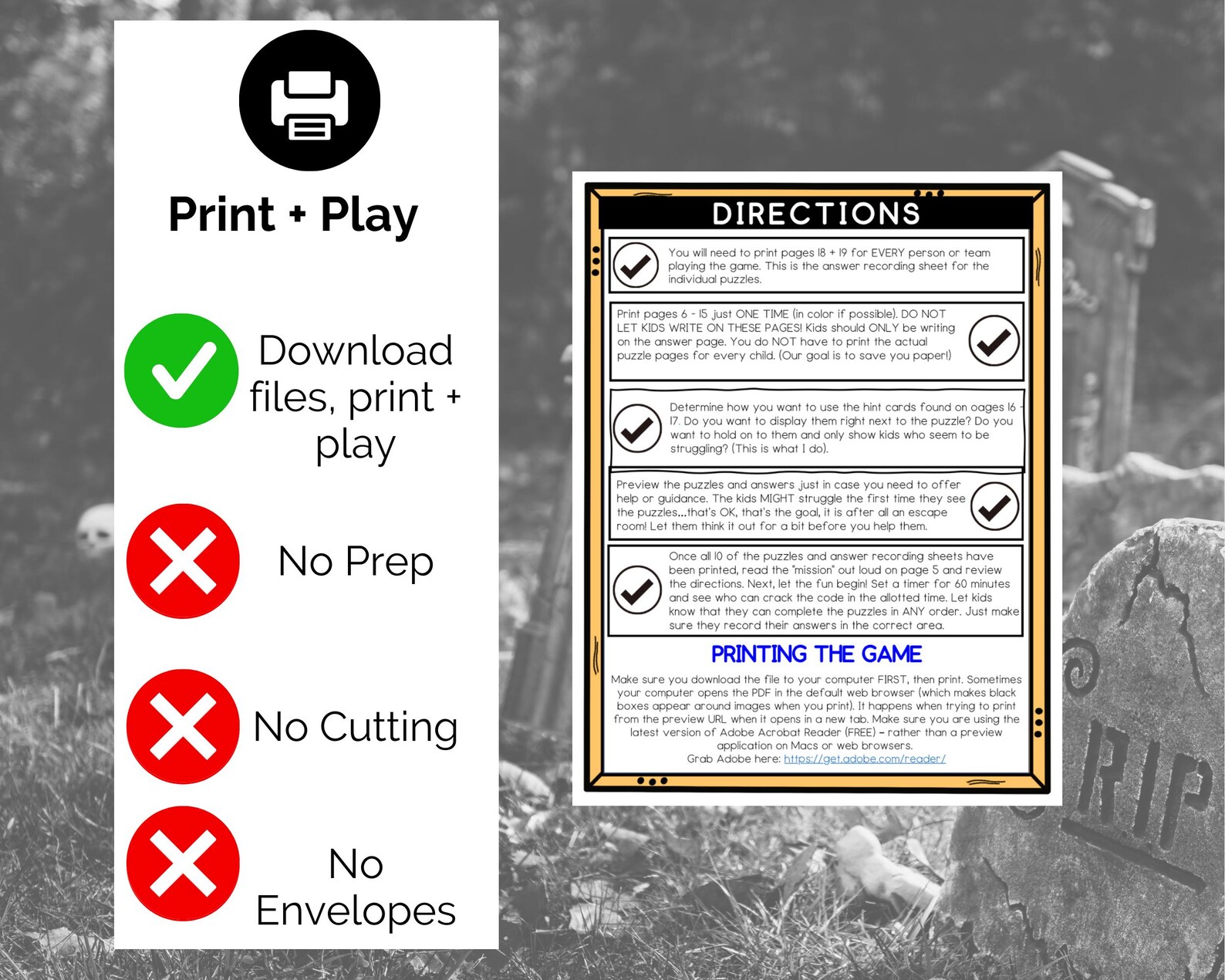 Haunted Graveyard Escape Room, Halloween Printable Escape Room Kit, DIY ...