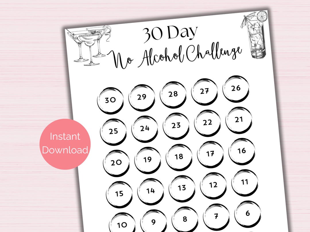30 Day No Alcohol Challenge, Printable Alcohol Free Challenge, No Alcohol Habit Tracker Coloring ...