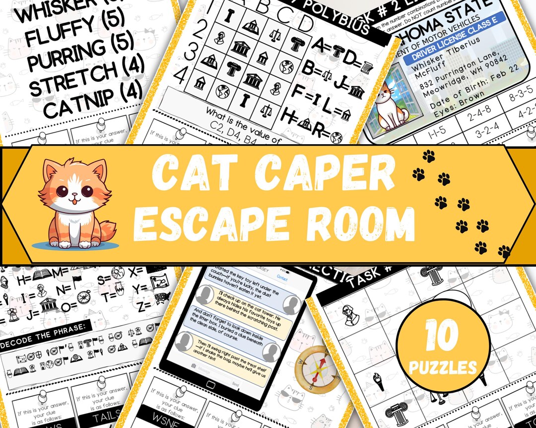 Cat Escape Room for Kids, Printable Escape Room Kit, Birthday Party ...
