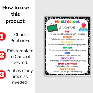 Editable Middle School Survival Kit Gift Tags, Back to School Gift Tag ...