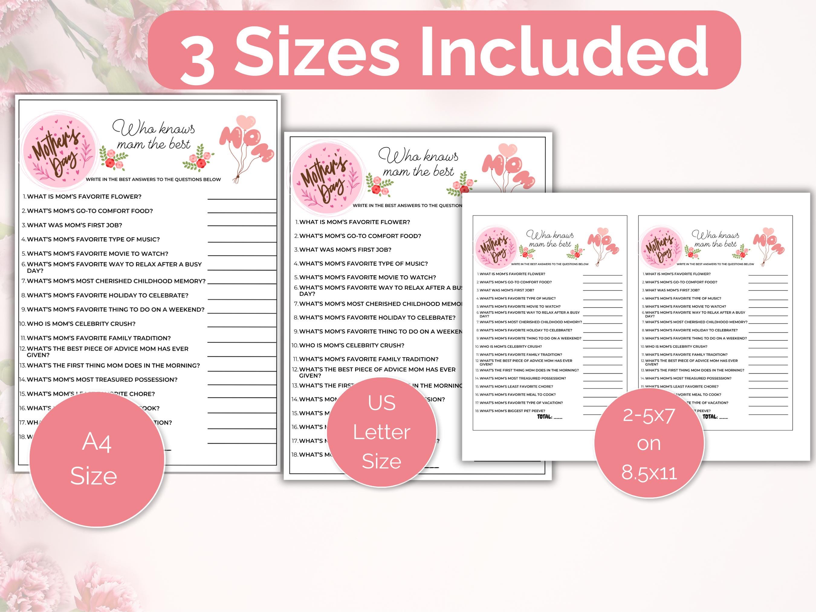 Who Knows Mom Best Game, Printable Mothers Day Game, How Well Do You ...