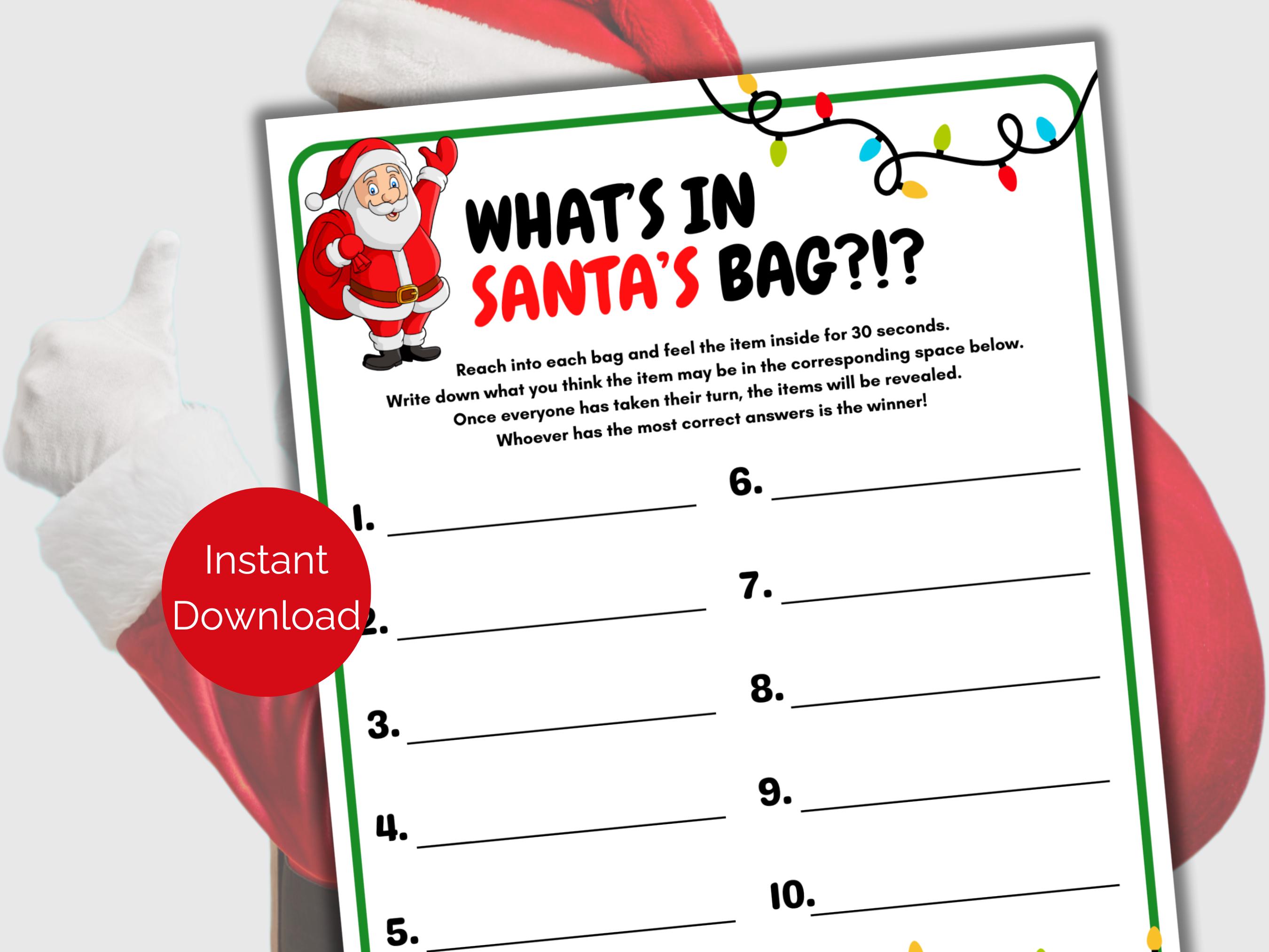 What's in Santa's Bag, What's in the Bag Christmas Game, Printable ...
