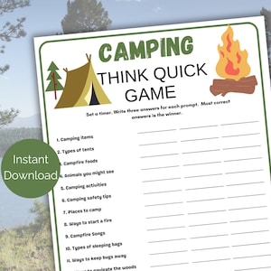 Camping Think Quick, Camping Printable Game, Camping Activity for Kids ...