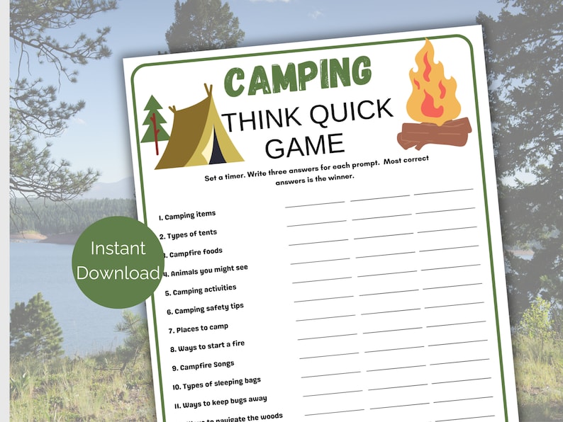 Camping Think Quick, Camping Printable Game, Camping Activity for Kids ...