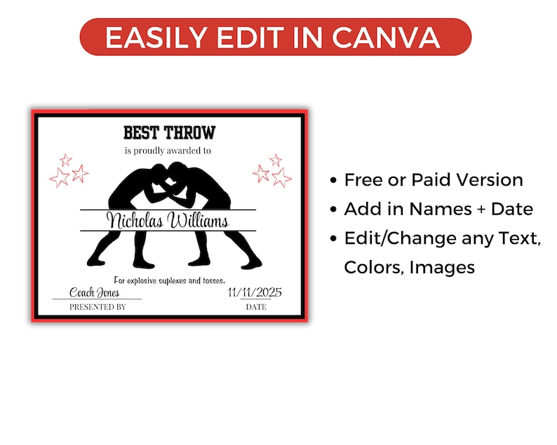 Editable Wrestling Award Certificates, 101 Printable End of Season ...