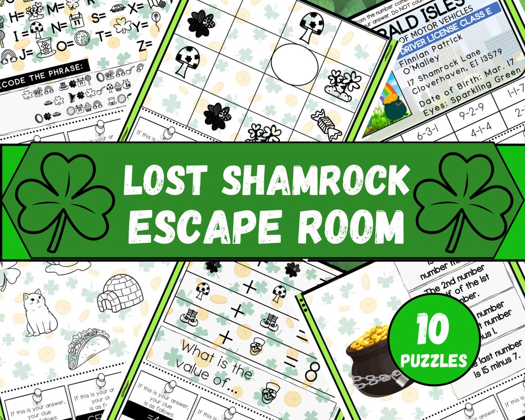 Shamrock Escape Room Game, Printable St. Patricks Day Escape Room Kit ...