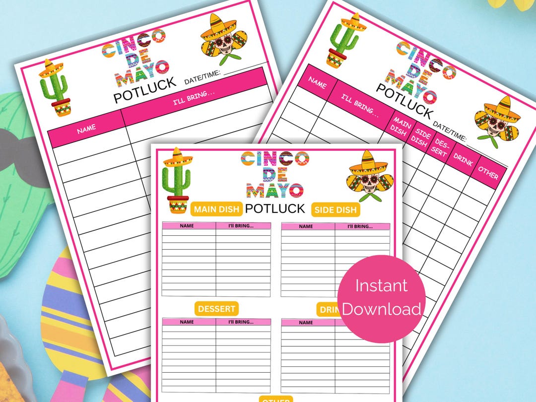 Cinco De Mayo Potluck Sign up Sheet, Printable Cinco De Mayo Party ...