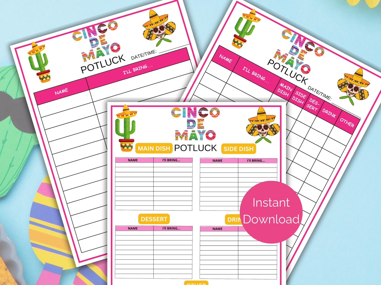 Cinco De Mayo Potluck Sign up Sheet, Printable Cinco De Mayo Party ...