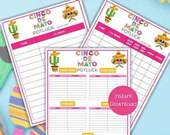 Cinco De Mayo Potluck Sign up Sheet, Food Sign up Sheet, Printable Sign ...