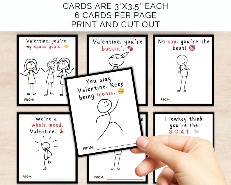 Slang Kids Valentines Day Cards, Printable Funny Classroom Valentine ...