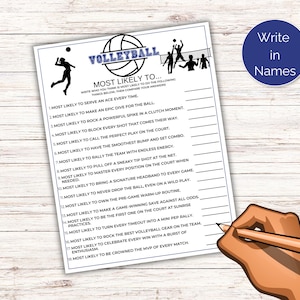 Volleyball Most Likely To, Printable Volleyball Team Party Games ...