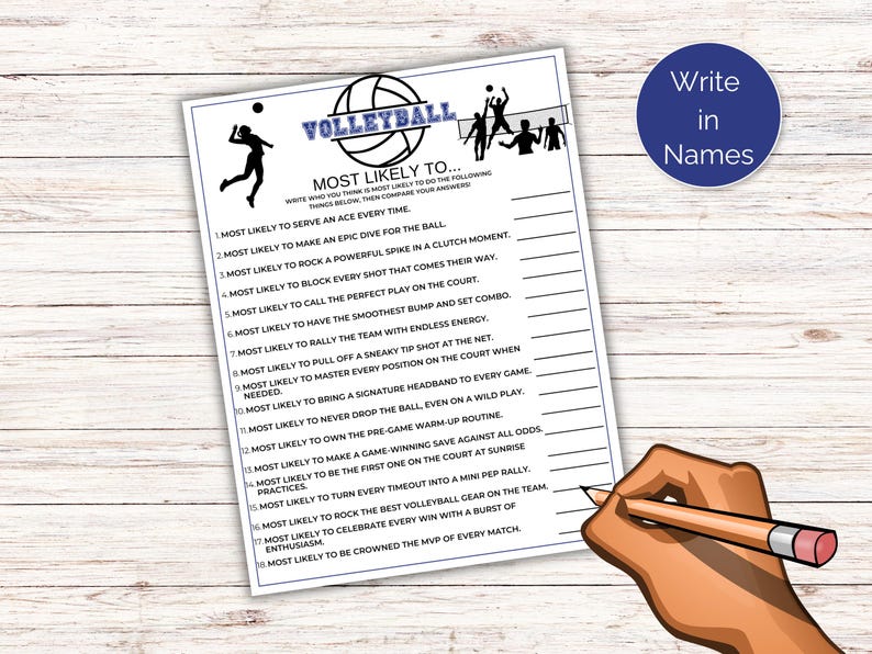 Volleyball Most Likely To, Printable Volleyball Team Party Games ...