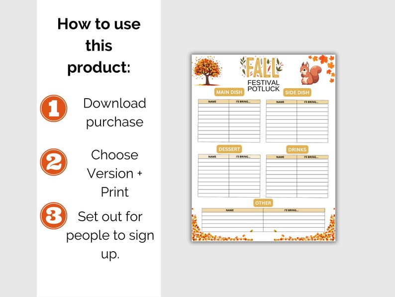 Fall Festival Potluck Sign up Sheet, Harvest Festival Potluck Sign up ...