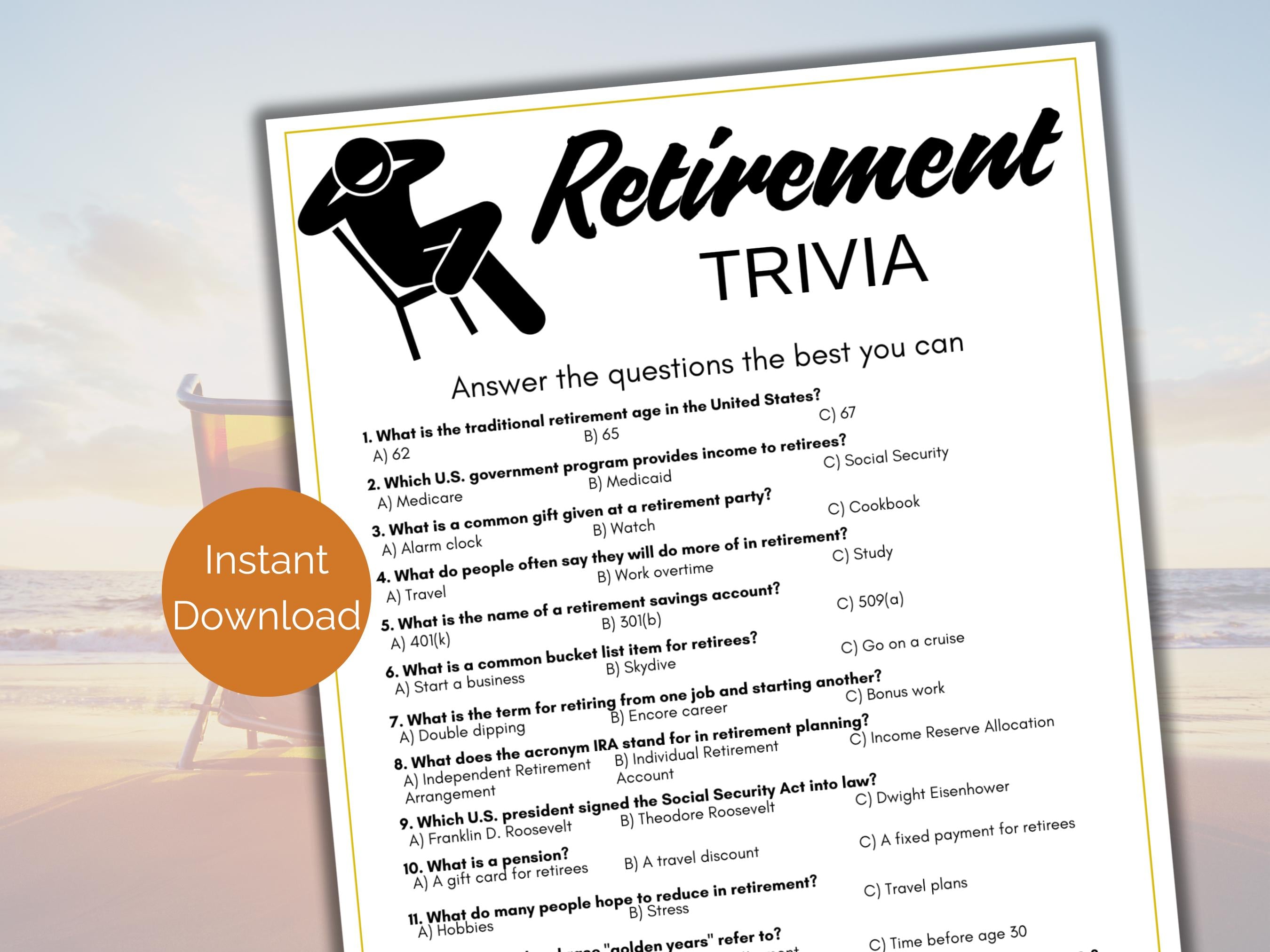 Retirement Trivia Game, Printable Retirement Quiz, Retirement Party ...