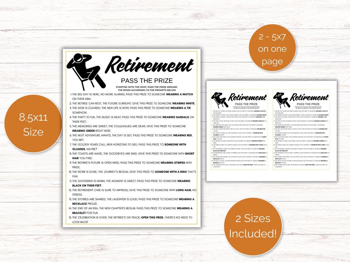 Retirement Pass the Prize, Printable Retirement Pass the Parcel Game ...