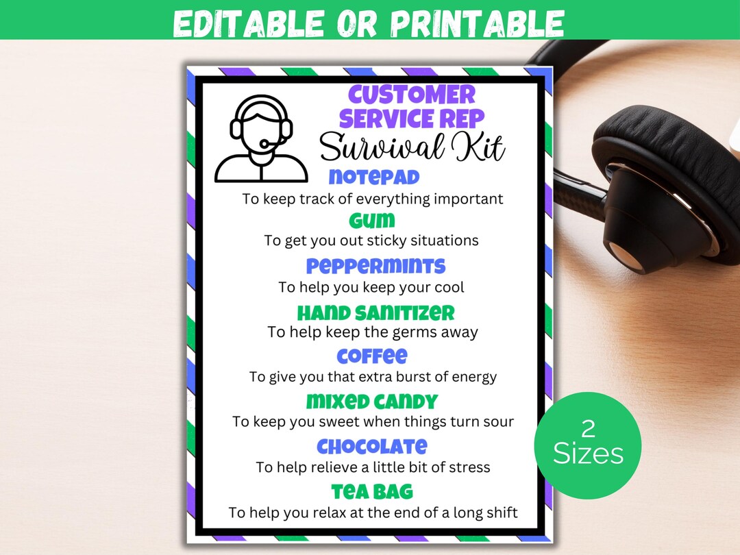 Editable Customer Service Rep Survival Kit Gift Tags, Customer Service ...