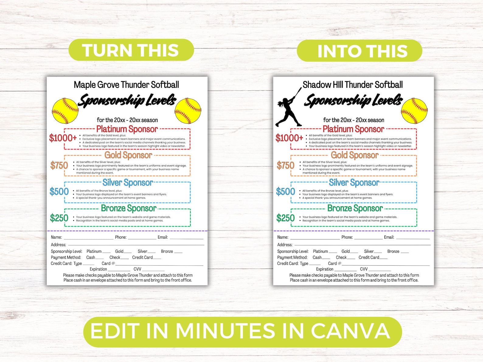 EDITABLE Softball Sponsorship Levels Flyer Template, Softball ...