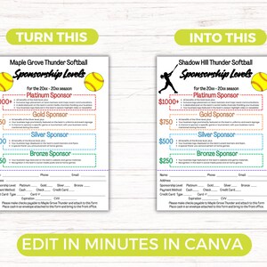 EDITABLE Softball Sponsorship Levels Flyer Template, Softball ...